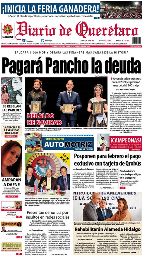 Periódico Diario De Querétaro México Periódicos De México Edición