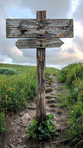 Premium Photo A Weathered Wooden Signpost In A Rural Setting Pointing In Multiple Directions