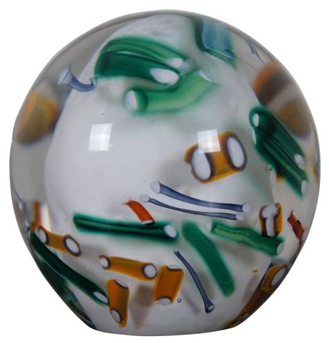 Signed Modern Abstract Millefiori Art Glass Hand Blown Paperweight Orb