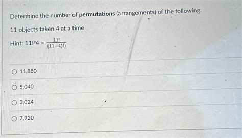 solved determine the number of permutations arrangements