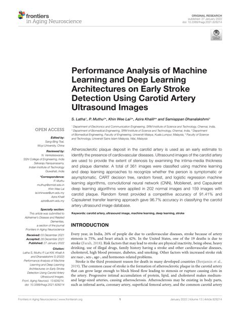 Pdf Performance Analysis Of Machine Learning And Deep Learning Architectures On Early Stroke