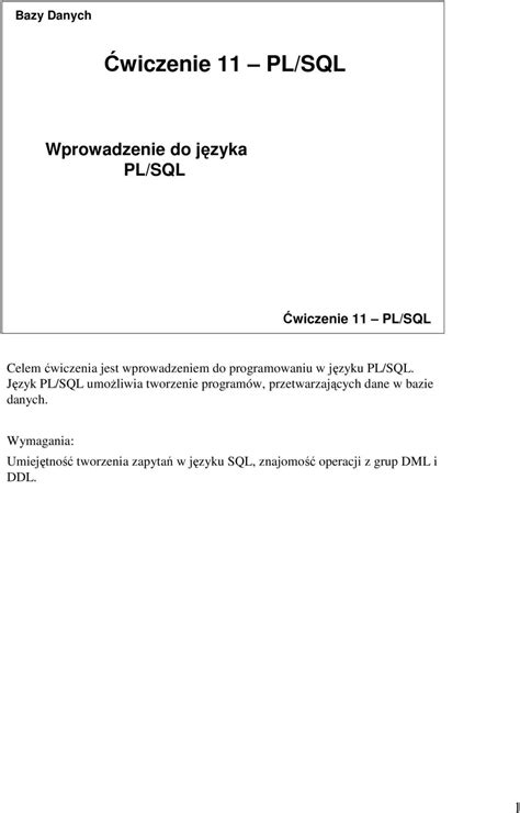 Ćwiczenie 11 Plsql Wprowadzenie Do Języka Plsql Pdf Darmowe Pobieranie