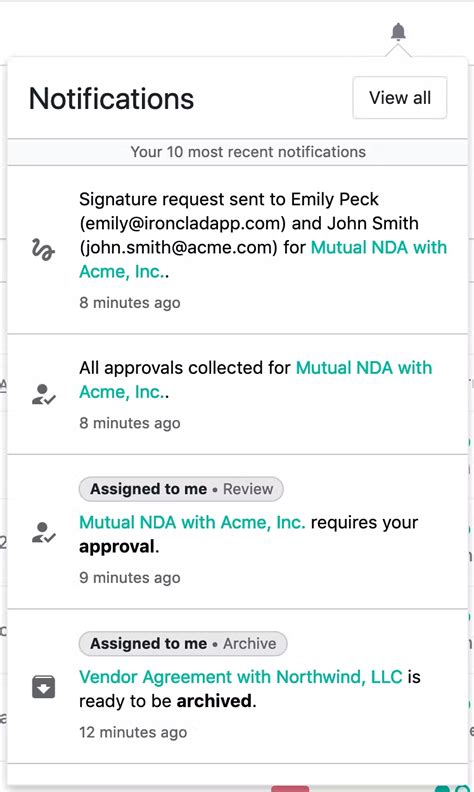 Workflow Activity Notifications Overview Ironclad