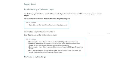 Solved Part I Density Of Unknown Liquid Use The Images Chegg