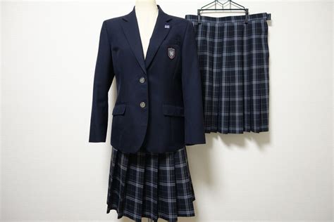 制服市場 東京都 745 調布市立第五中学校 大サイズ学年章付 ブレザーチェックスカート2枚夏冬 160B W75