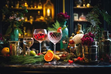 Christmas Cocktail Bar Gourmet Holiday Drinks Stock Image Image Of