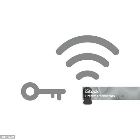 帶鑰匙孔和鑰匙的無線 Wifi 符號的向量圖示概念向量圖形及更多圖示圖片 圖示 鎖匙 上鎖 Istock