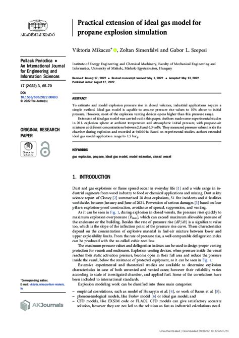 Pdf Practical Extension Of Ideal Gas Model For Propane Explosion