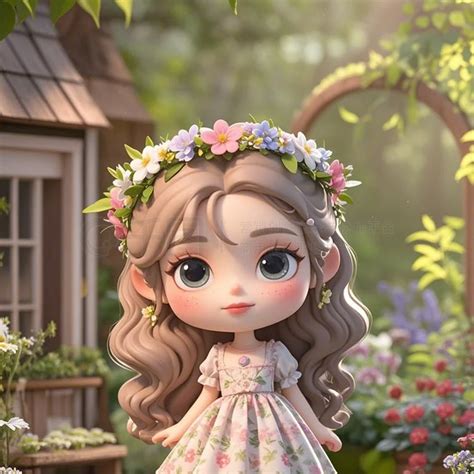 Ip形象ai数字艺术 小屋少女花卉连衣裙编织头发花朵王冠自然配饰田园背景女孩ip形象卡通风3d渲染小女孩粉色碎花裙草地微笑梦幻插画 Ai立体元素免费下载png格式3072像素编号
