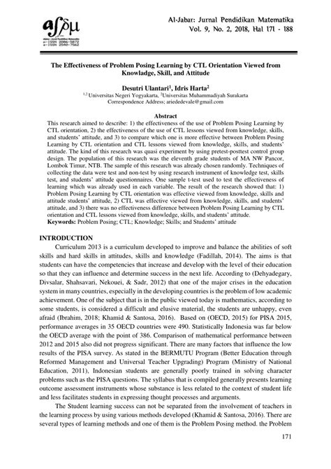 Pdf The Effectiveness Of Problem Posing Learning By Ctl Orientation Viewed From Knowladge