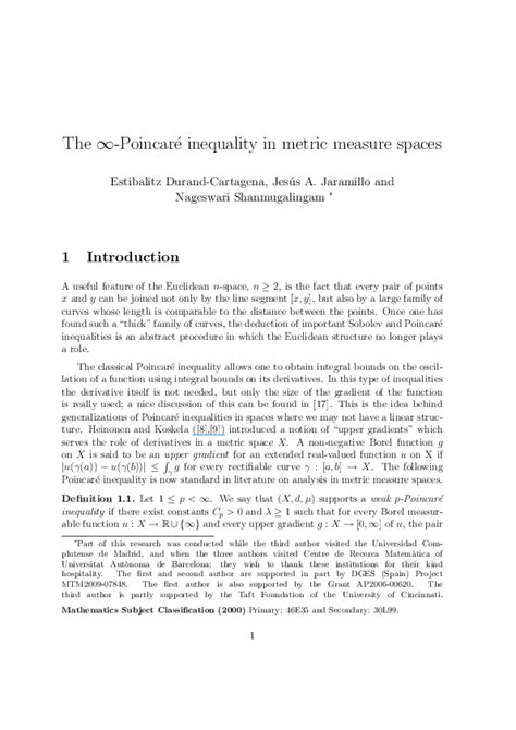 Pdf The ∞ Poincaré Inequality On Metric Measure Spaces