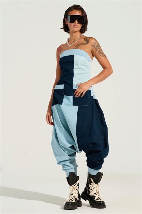 Reina Patchwork Denim Jumpsuit Akira