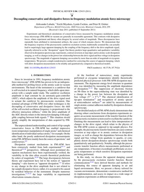 Pdf Decoupling Conservative And Dissipative Forces In Frequency Modulation Atomic Force Microscopy