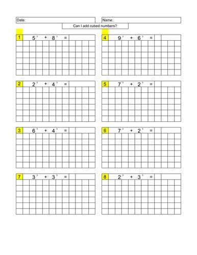 Adding Cubed Numbers Teaching Resources