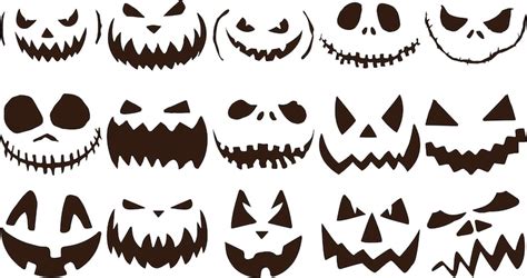 Premium Vector Scary Halloween Pumpkin Faces Icons Set On White