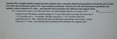 Solved Assume That A Simple Random Sample Has Been Selected