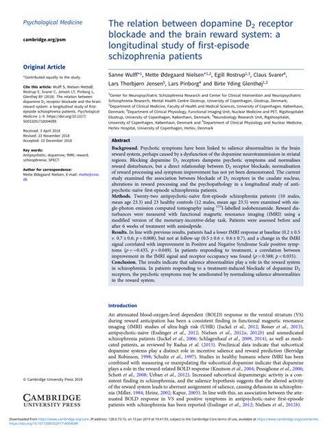 Pdf The Relation Between Dopamine D2 Receptor Blockade And The Brain