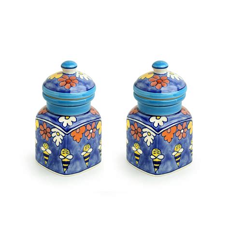 Exclusivelane The Bee Collective Ceramic Storage Jars And Containers Airtight Set Of 2 Buy