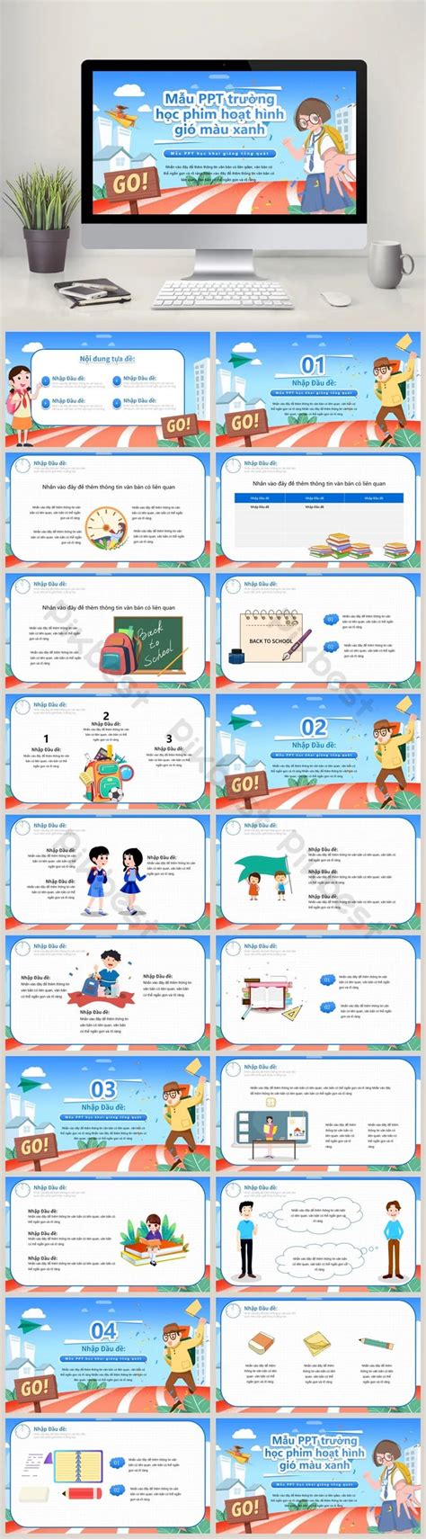 Template Ppt Sekolah Kartun Angin Biru Biru Powerpoint Pptx Unduhan Gratis Pikbest
