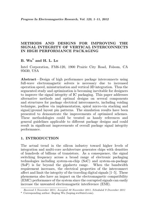 Pdf Methods And Designs For Improving The Signal Integrity For 3d Electrical Interconnects In