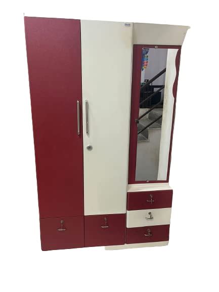 Manjeet Steel Furniure Red 3 Door Steel Almirah With Locker Drawer