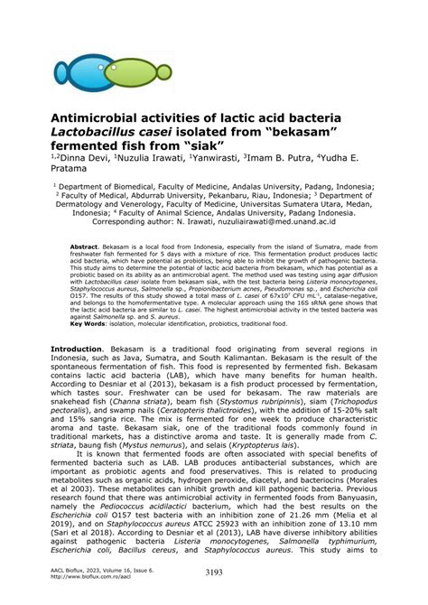 (PDF) Antimicrobial activities of lactic acid bacteria Lactobacillus casei isolated from ...