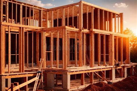 Construction Of New Residential House Building Framework Work Site Stock Illustration