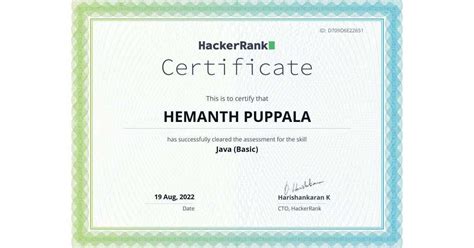 hemanth puppala on linkedin hackerrank skill certificate