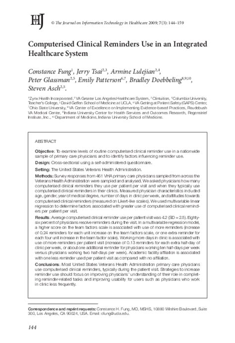 Pdf Computerised Clinical Reminders Use In An Integrated Healthcare