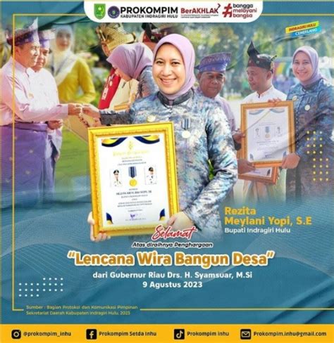 Bupati Inhu Terima Dua Penghargaan Pada Hari Jadi Provinsi Riau