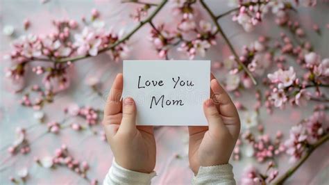 A Hand Holding A Card That Says Love You Mom Stock Illustration