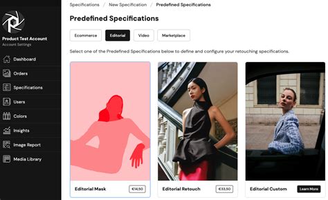 Predefined Specifications Pixelz