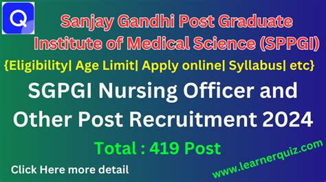 SGPGI Nursing Officer And Other Various Post Online Form 2024 Learner
