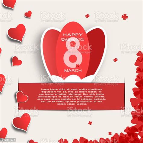 8 3 월국제 여성의 날 레드 클로버에서 패턴의 Leafs에 대 한 빨간 튤립의 형태로 삽입 녹색 포스터 인사말 및 심 혼