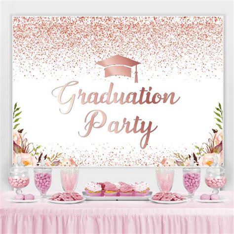 Glitter Pink Floral Graduation Party Backdrop For Girl In 2022