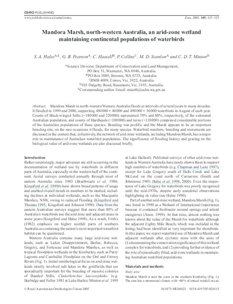 Pdf Mandora Marsh North Western Australia An Arid Zone Wetland