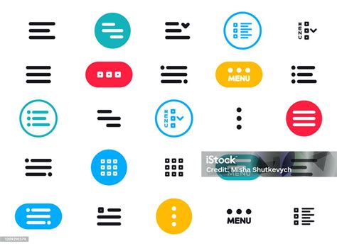 功能表 Ui 設計項目圖示一組漢堡功能表按鈕移動應用和使用者介面的網站導航圖示現代彩色導覽按鈕或 Web 功能表和 Ui 圖示集向量圖形及更多