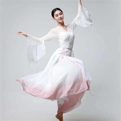 古典舞服裝女仙氣飄逸水袖紗衣練功服大擺裙中國舞劇目演出服套裝 Taobao