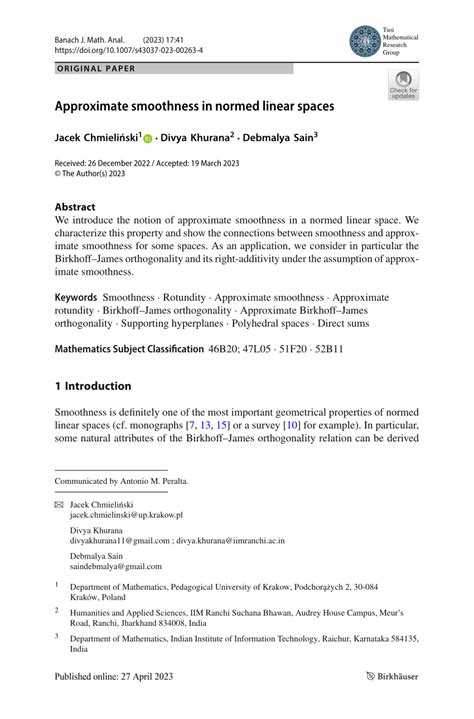 Pdf Approximate Smoothness In Normed Linear Spaces
