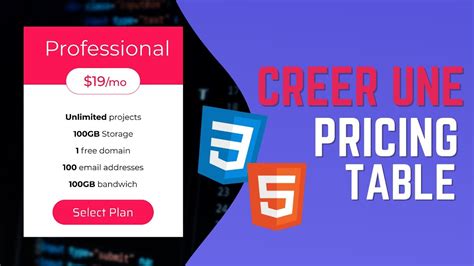 Créer une Pricing Table Tutoriel HTML CSS Tableau de Prix
