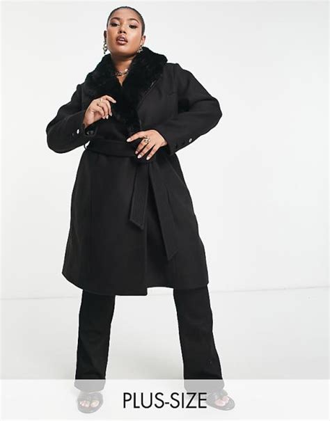 Forever New Curve Longline Faux Fur Midi Coat In Black Asos