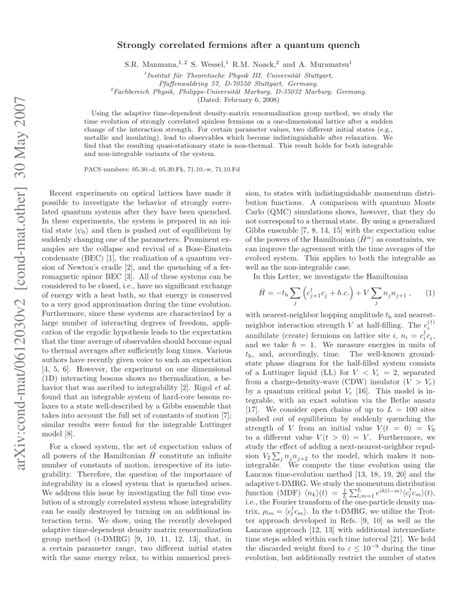 Pdf Strongly Correlated Fermions After A Quantum Quench
