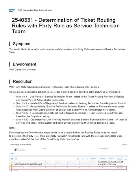 Determination Of Ticket Routing Rules With Party Role As Service Technician Team Pdf Cloud
