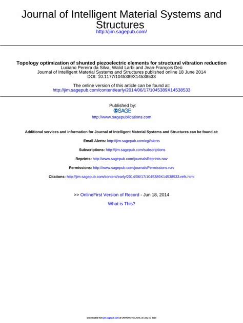 Pdf Topology Optimization Of Shunted Piezoelectric Elements For