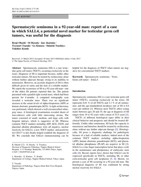 Pdf Spermatocytic Seminoma In A 92 Year Old Man Report Of A Case In