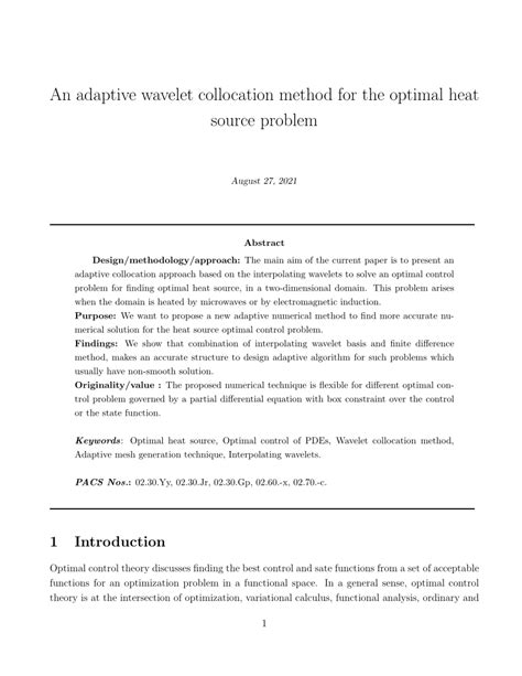 Pdf An Adaptive Wavelet Collocation Method For The Optimal Heat