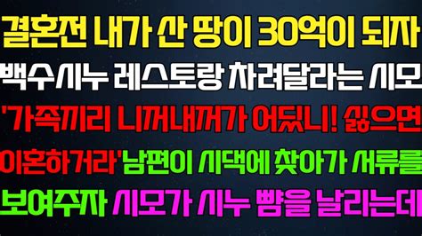 반전 신청사연 부자인 남편이 시모 환갑날 재혼할 사람을 데려오는데 웃으며 헤어진 순간 남편 건물 모두 내 명의가 되는데사연카페실화사연썰 Youtube