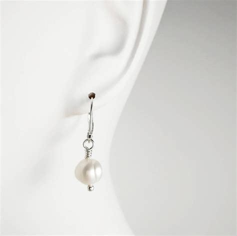 Cultured Freshwater Pearl Drop Earrings Silver Leverback Etsy
