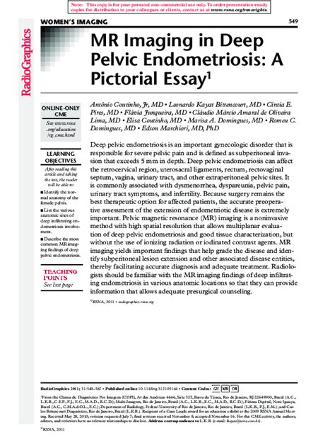 Mr Imaging In Deep Pelvic Endometriosis A Pictorial Essay
