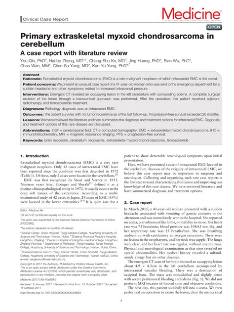 Pdf Primary Extraskeletal Myxoid Chondrosarcoma In Cerebellum A Case Report With Literature